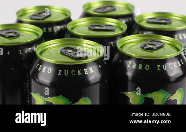 Germany Berlin October 18, 2025. Monster Energy Top View. A close-up ...