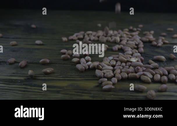 Peanuts falling on a wooden surface. Slow motion Stock Video Footage ...