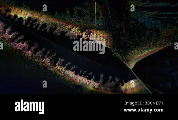 Glitch screen. Digital pixel. Blue yellow purple color frequency ...