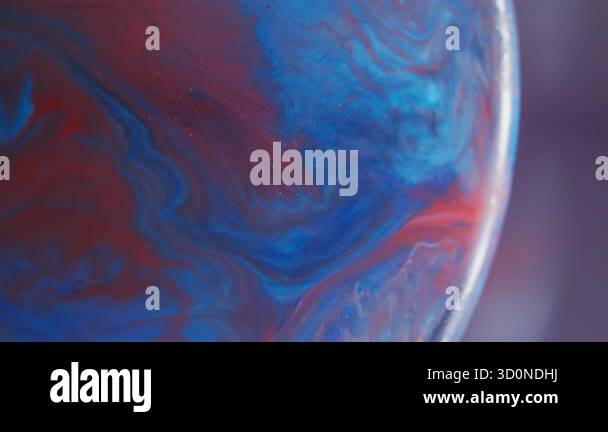 Watercolor spill. Blur paint swirl. Red blue dye mixing abstract round ...