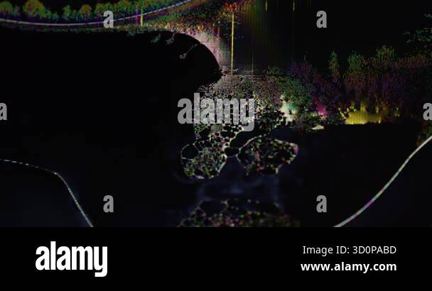 Abstract glitch. Distorted signal. Blue orange yellow color artifacts ...