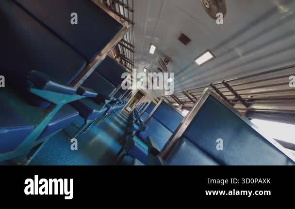 vintage train wagon interior with perspective view, retro carriage in ...