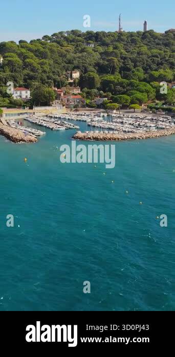 Aerial drone view of Antibes small port and marina with sailboats ...