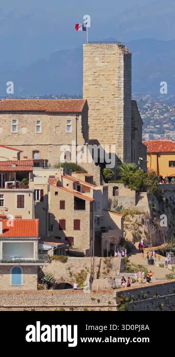 Aerial drone view of the Picasso Museum in Antibes Old Town, with ...