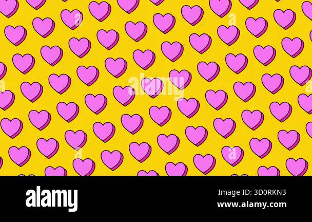 Pink heart pop art pattern on yellow background animation for valentine ...