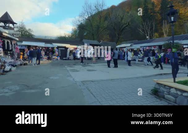 Bran Castle, Romania - November 01, 2023: bustling market scene in a ...