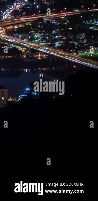 Taipei, Taiwan-13 March, 2018: Timelapse aerial view of highway bridge ...