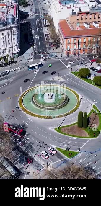 Neptuno Fountain At Madrid Spain. Famous Roundabout. Downtown Cityscape ...