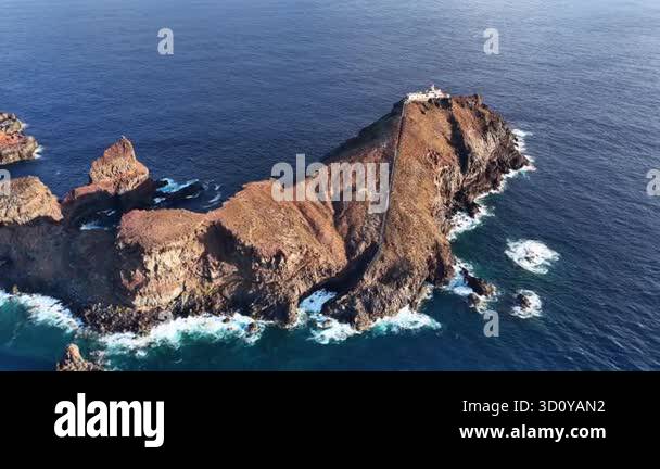 Captured from above see the rocky peninsula of Ponta de Sao Lourenco ...