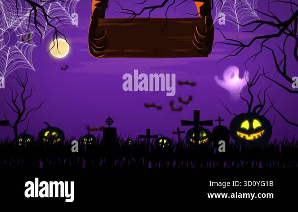 Spooky Halloween Graveyard Night Scene Animation Stock Video Footage ...