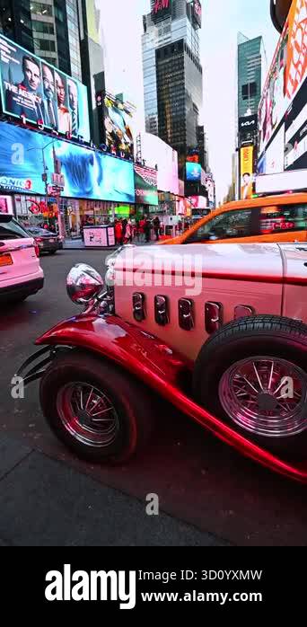 New York, USA, 1 August 2025: Red and cream vintage car in New York ...