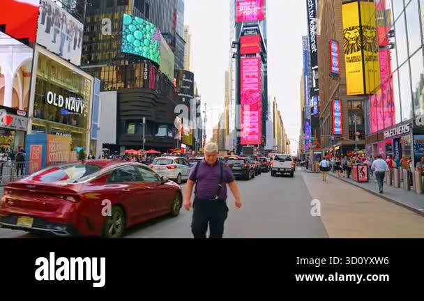 New York, USA, 1 August 2025: Times Square traffic and billboards in ...