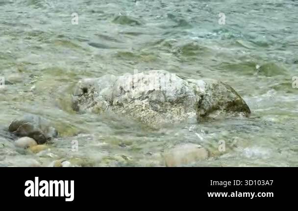 Slow Motion Flow of Mountain River, Clear Water Over Rocks Stock Video ...