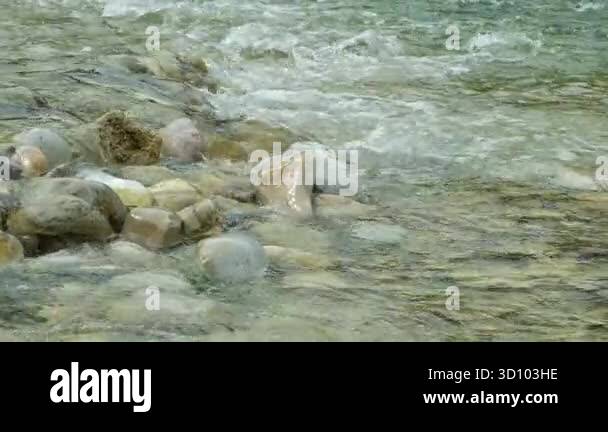 Slow Motion Flow of Mountain River, Clear Water Over Rocks Stock Video ...
