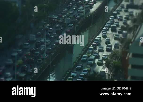 Aerial view showcasing significant heavy traffic congestion on many ...