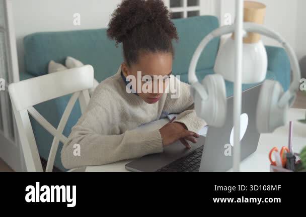 Primary middle school African American Student child girl study use ...