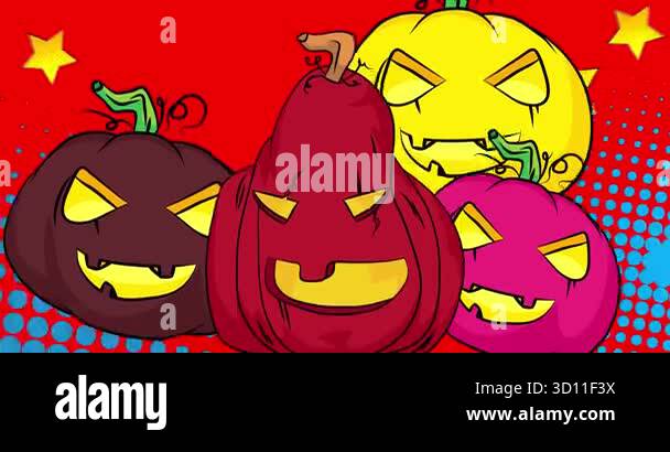 Cartoon Jack-O-Lantern, comic book Halloween Pumpkin. Retro vector ...