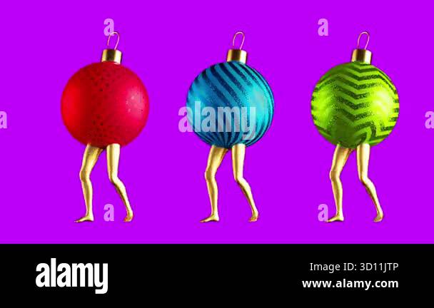 3d balls with legs jump and dance, isolated on magenta background ...