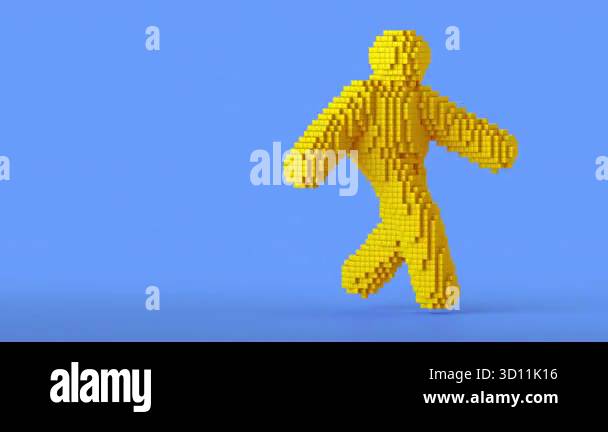 looping 3d animation, yellow pixel man cartoon character dancing. Funny ...