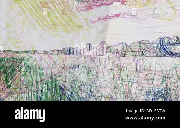 An evolving abstract scribble drawing features colorful lines and hand ...