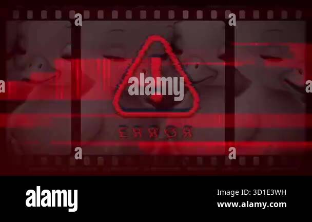 An abstract animation showcasing a red error warning sign with intense ...