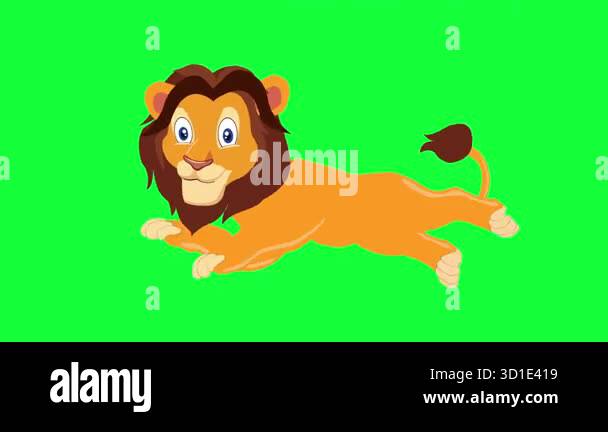 Features a friendly and cute cartoon lion cub running in an animated ...