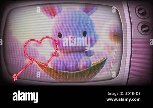 An adorable animated rabbit character appears on an old television ...