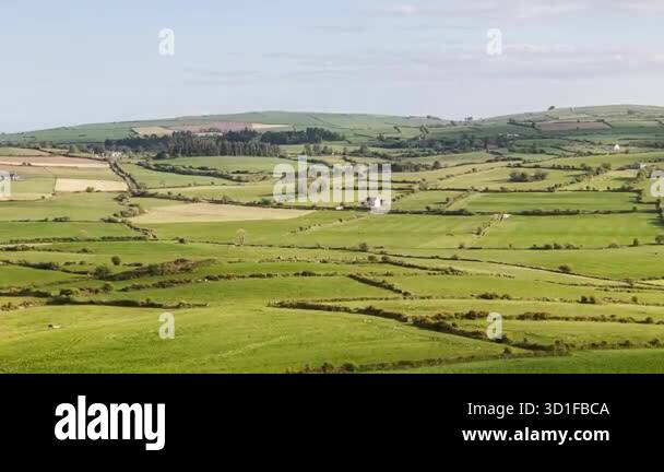 View of lush green fields and agricultural landscapes in rural West ...