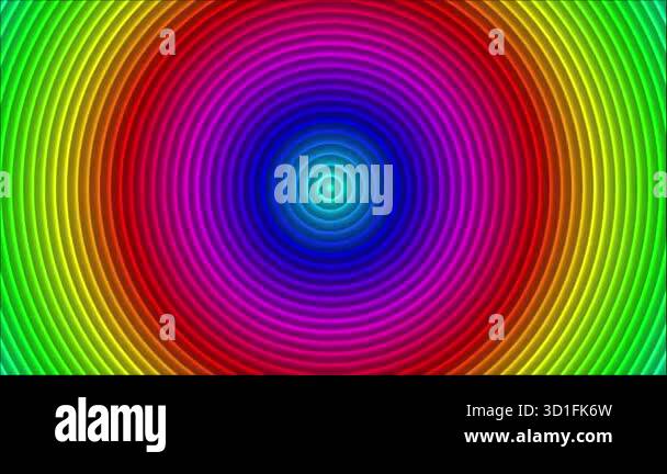 Vibrant concentric rainbow circles expanding outwards from a bright ...