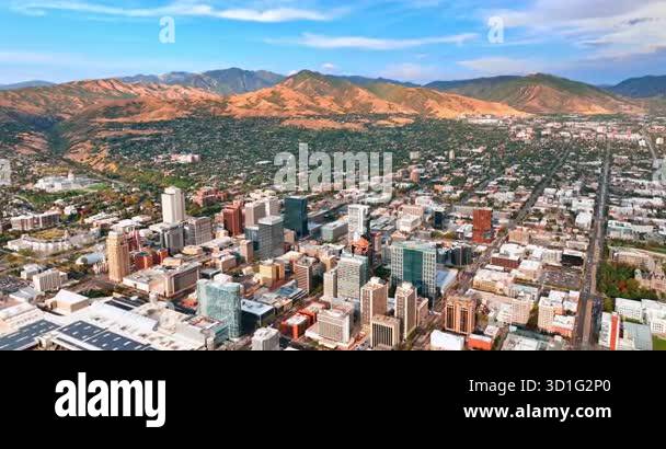 Salt Lake City, USA, 14 August 2025: Approaching the high-rise downtown ...