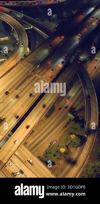Santa Monica Freeway interchange at night with palm trees and curved ...