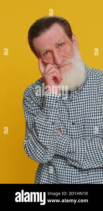 Senior old man tired bored indifferent expression, exhausted of tedious ...