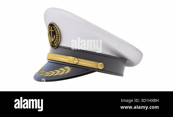 Navy captain hat rotation isolated on white background - 3D animation ...