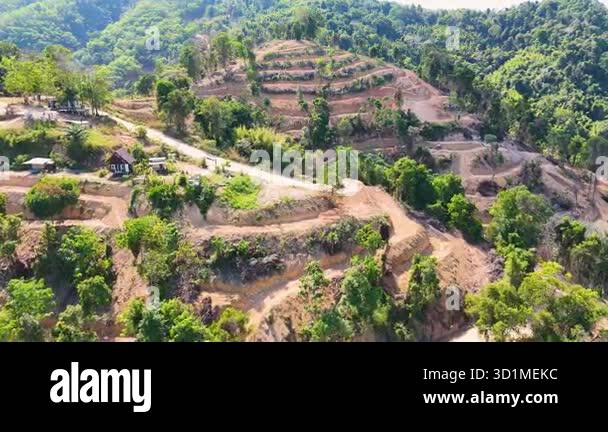 Drone footage captures a terraced quarry in Phang Nga, Thailand ...