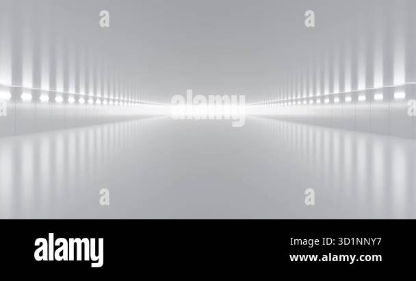 looping animation of Futuristic white corridor with bright lights and ...