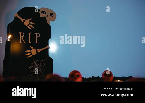 Cartoon RIP Tombstone And Skulls With Candle Lights Stock Video Footage ...