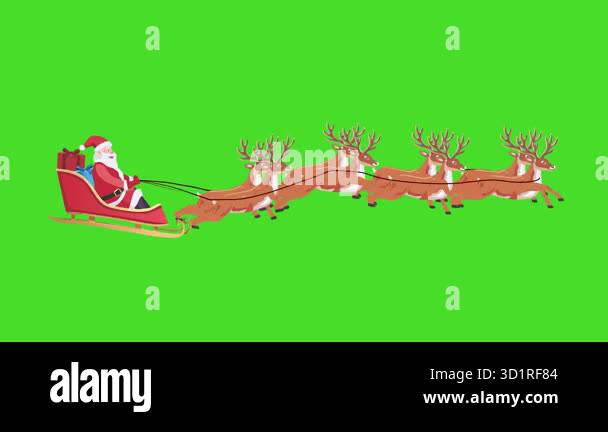 Santa Claus animation fly with Reindeer loop, chroma key Stock Video ...