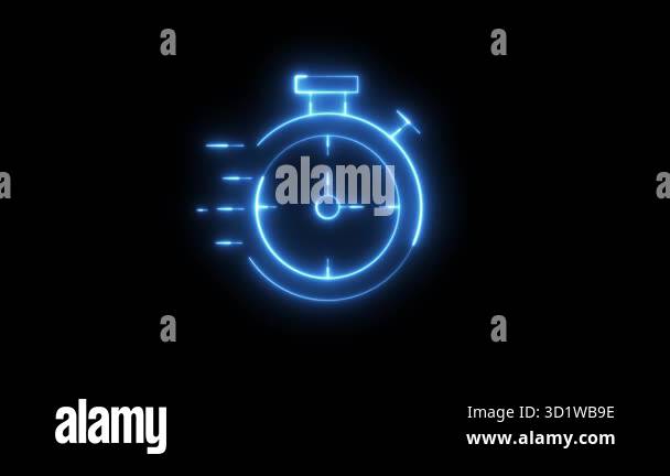 Vibrant looping neon stopwatch animations with glowing outlines and ...