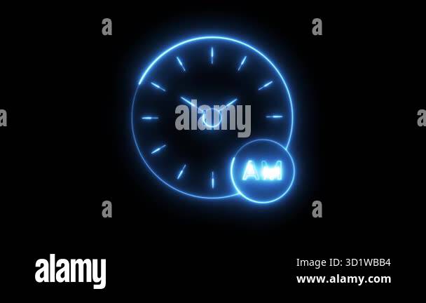 A looping abstract animation showcasing vibrant glowing neon clocks ...