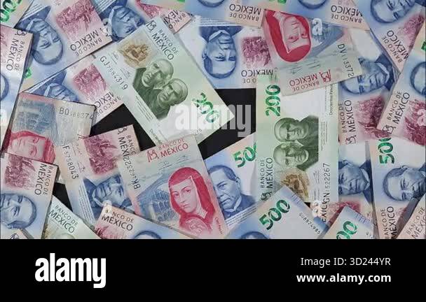 Collage of Mexican pesos forming a revealing frame with a transition to ...