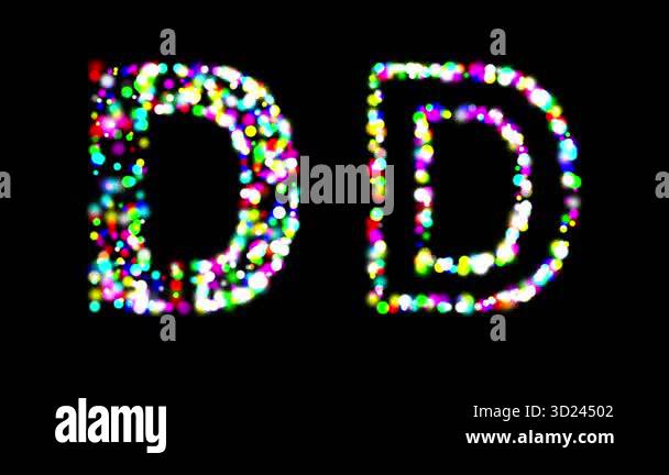 English alphabet D with colorful bokeh lights effect on plain black ...