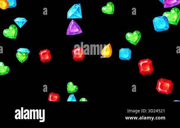 Falling colorful diamonds motion graphics with plain black background ...