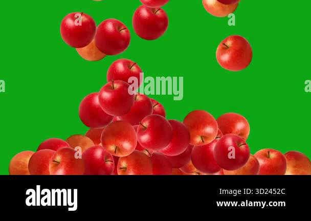 Falling fresh red apple fruits motion graphics with green screen ...