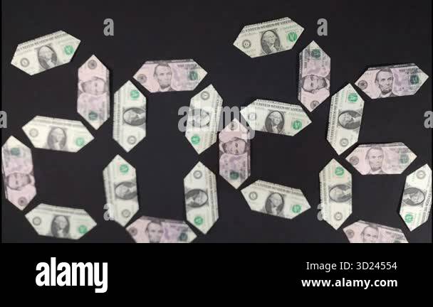 Stop motion, the number 2026 of US dollar bills falling apart and ...