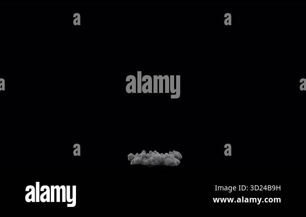 Thick gray smoke cloud expanding and rising vertically on a transparent ...