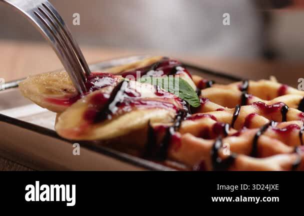 Belgian waffles mint bananas chocolate Stock Videos & Footage - HD and ...