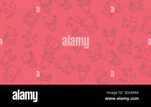 Many light gray cartoon animals on a solid red background. Suitable for ...