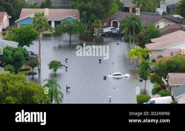Hurricane flooded homes in residential community in Florida, USA ...