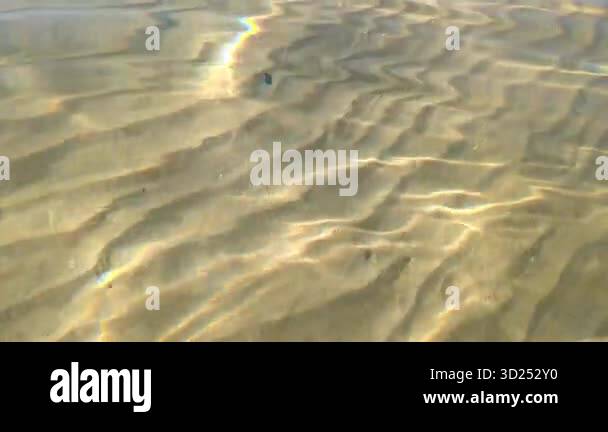 Transparent shallow sea water over sand ripples with bright sun ...