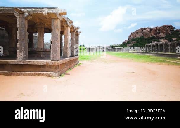 The back side of the Vijaya Vittala Temple in Hampi, Karnataka is full ...